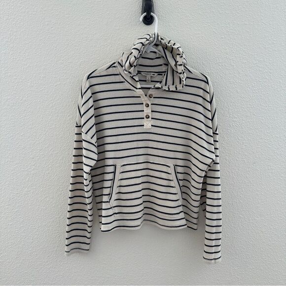 Toad&Co | Tops | Toad Co Foothill Striped Waffle Henley Hoodie Coastal ...